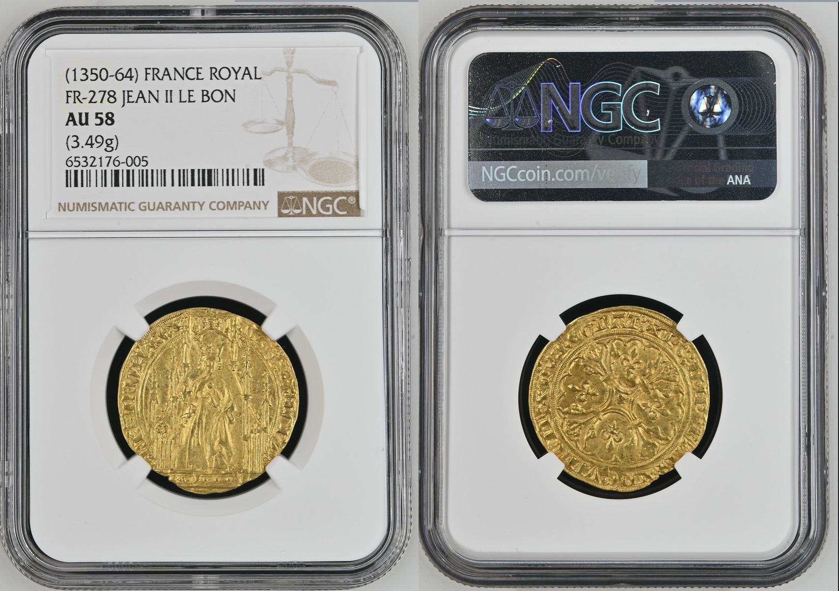 FRANCE 1350-1364 Jean II le Bon - Royal d'or - NGC AU 58 | MA-Shops