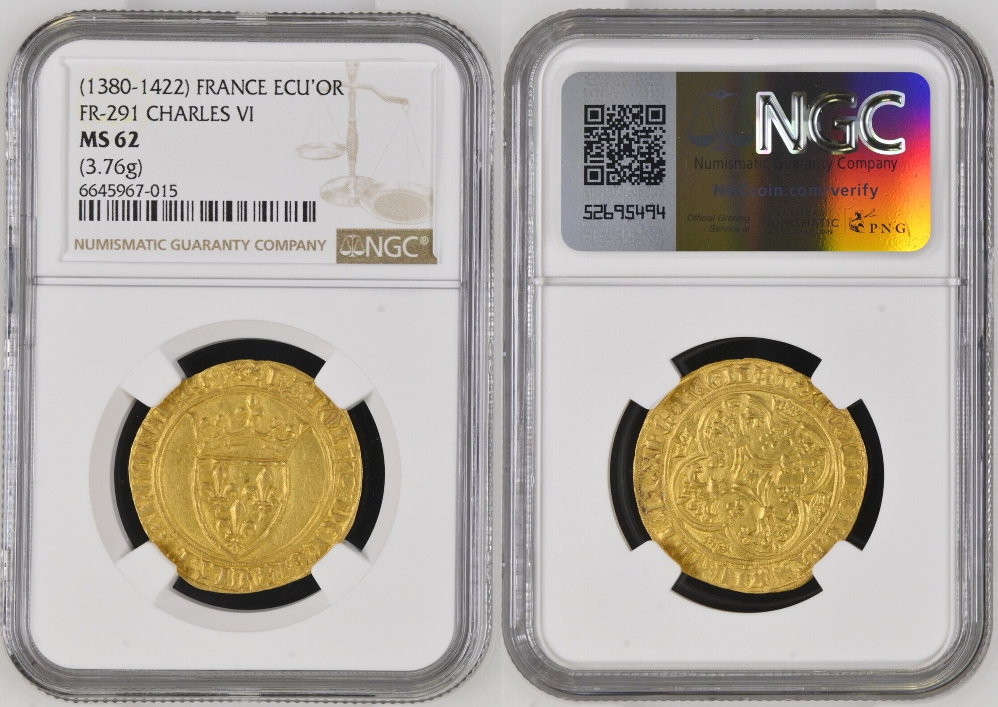 FRANCE (1380-1422) Charles VI - Ecu d'or à la Couronne - Cremieu - NGC ...
