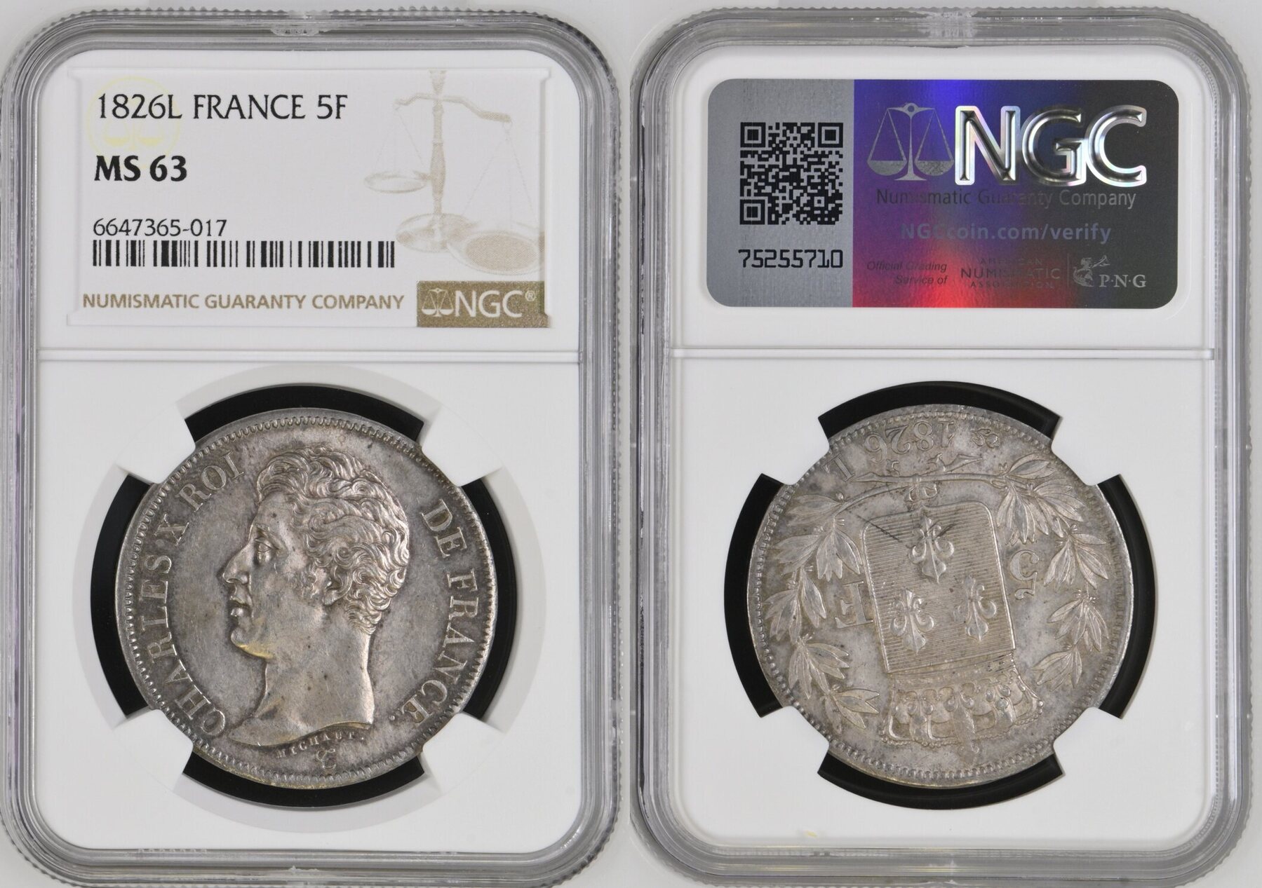 France - Charles X - 5 francs 1826 Bayonne - NGC MS63 - TOP POP | MA-Shops
