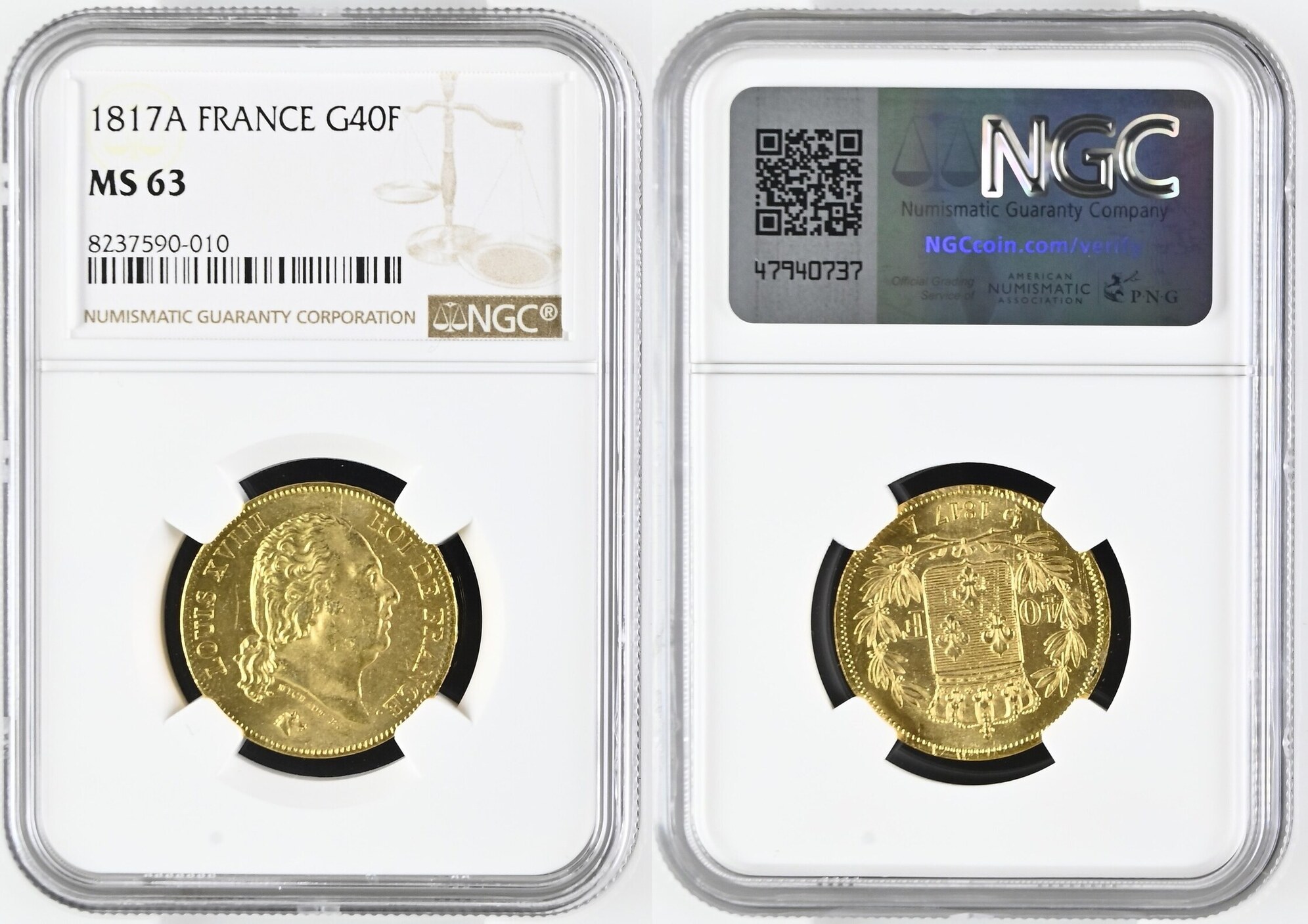 France - Louis XVIII - 40 francs 1817 Paris - NGC MS63 | MA-Shops