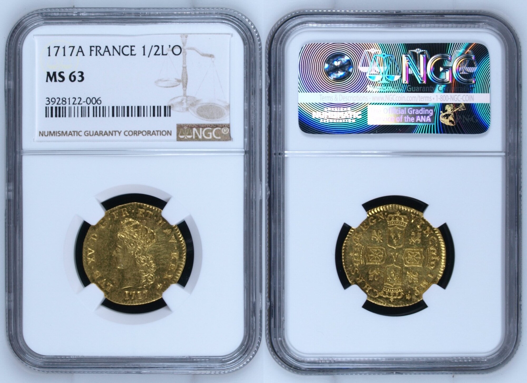 France - Louis XV - 1/2 Louis d'or de Noailles 1717 A - NGC MS63 NGC MS 63 | MA-Shops