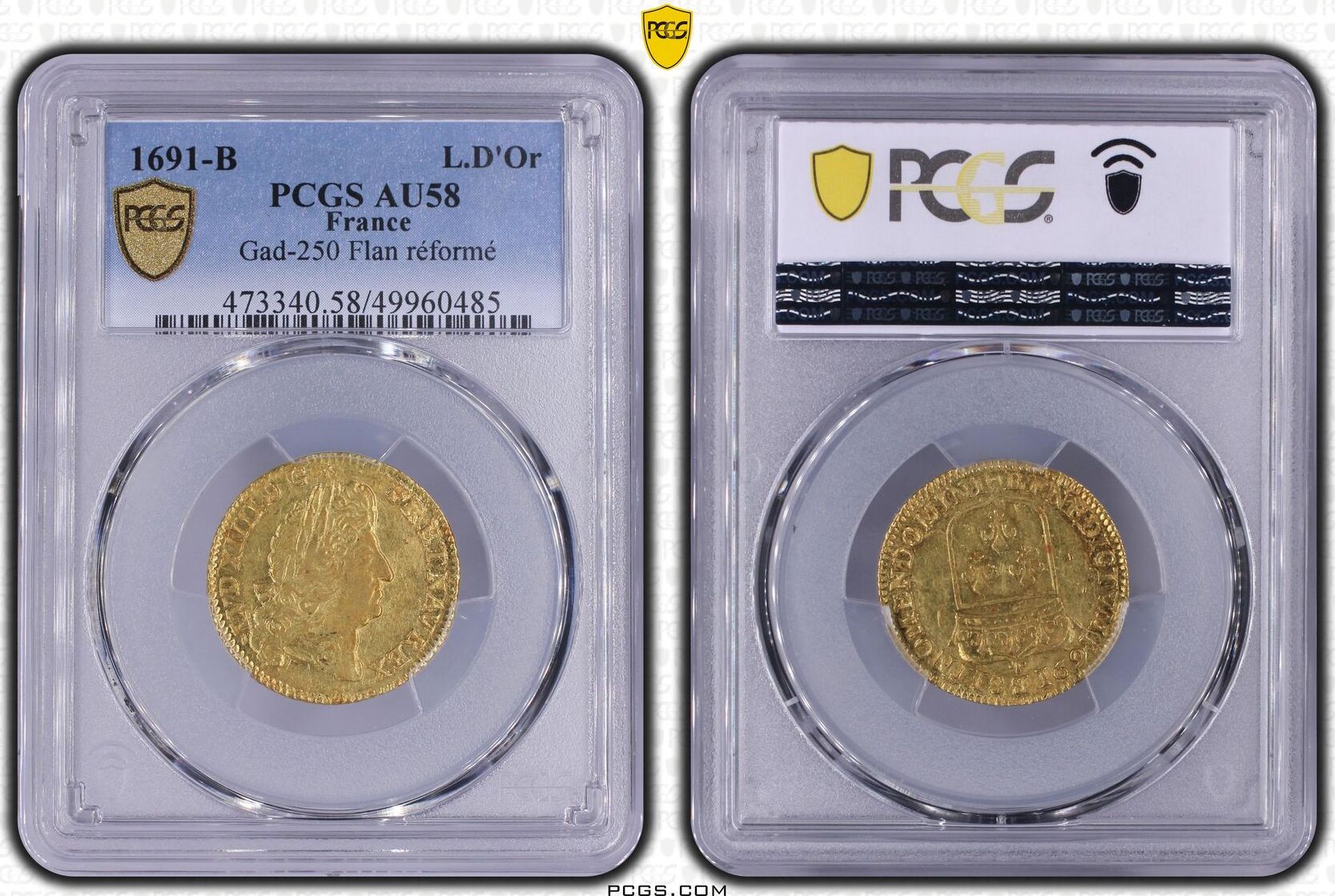 France Louis d'or 1691 Louis XIV - PCGS AU58 Rouen | MA-Shops