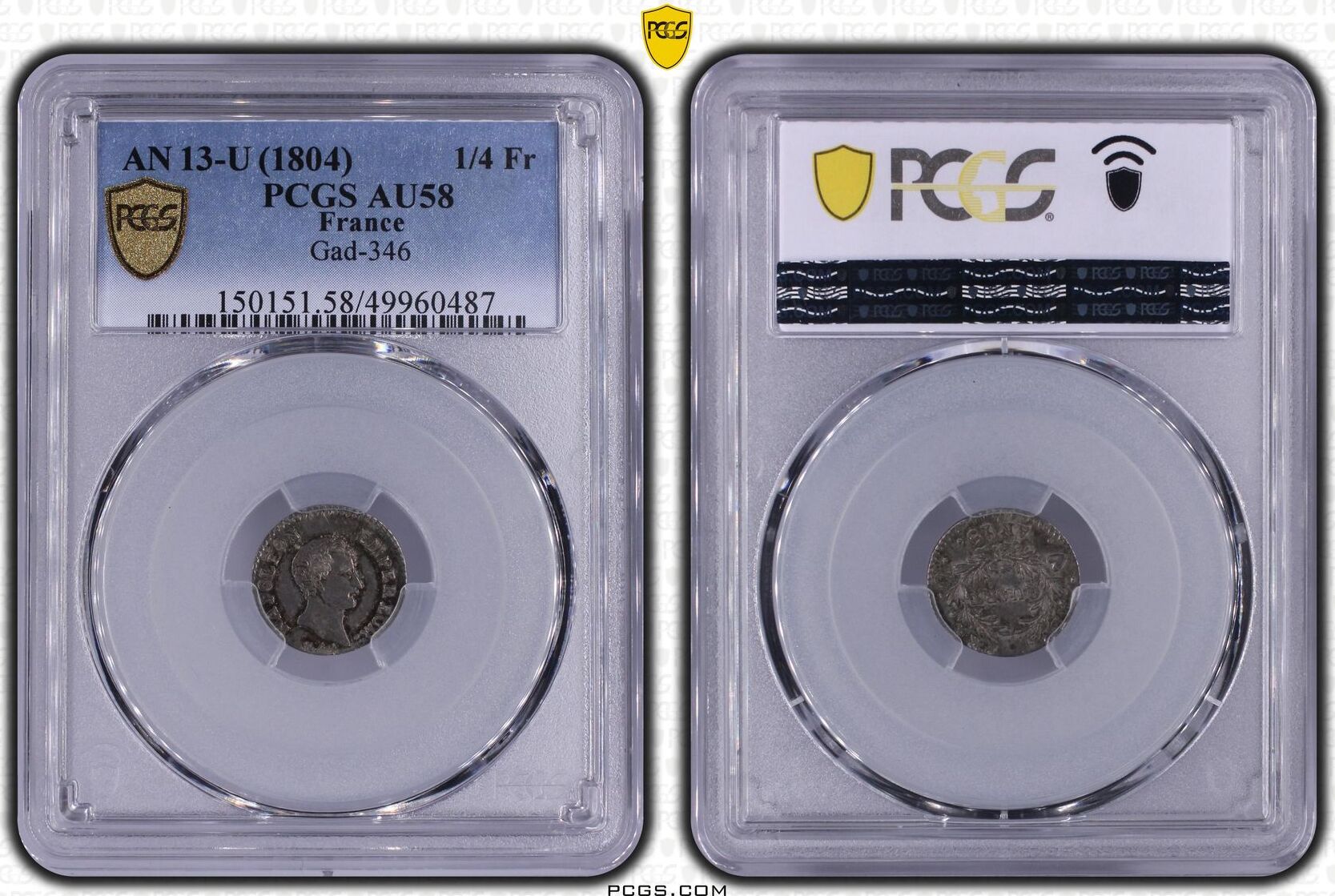 France 1/4 Fr Napoléon - AN 13-U - PCGS AU58 | MA-Shops