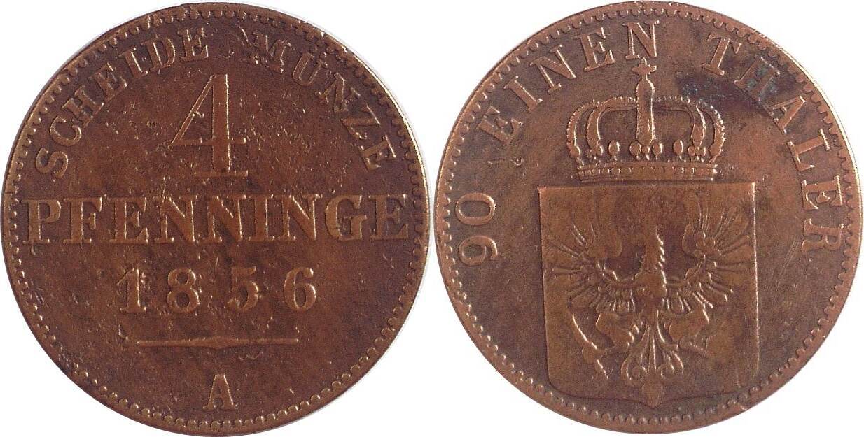 Deutschland/ Preußen 4 Pfenninge/ Pfennige 1856 (A) Friedrich Wilhelm ...