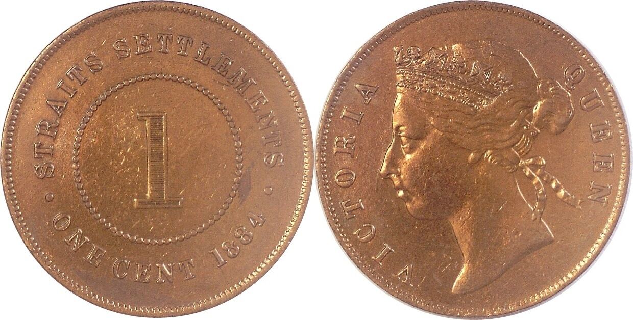 Straits Settlements 1 Cent 1884 Viktoria 1837-1901 VF-EF | MA-Shops