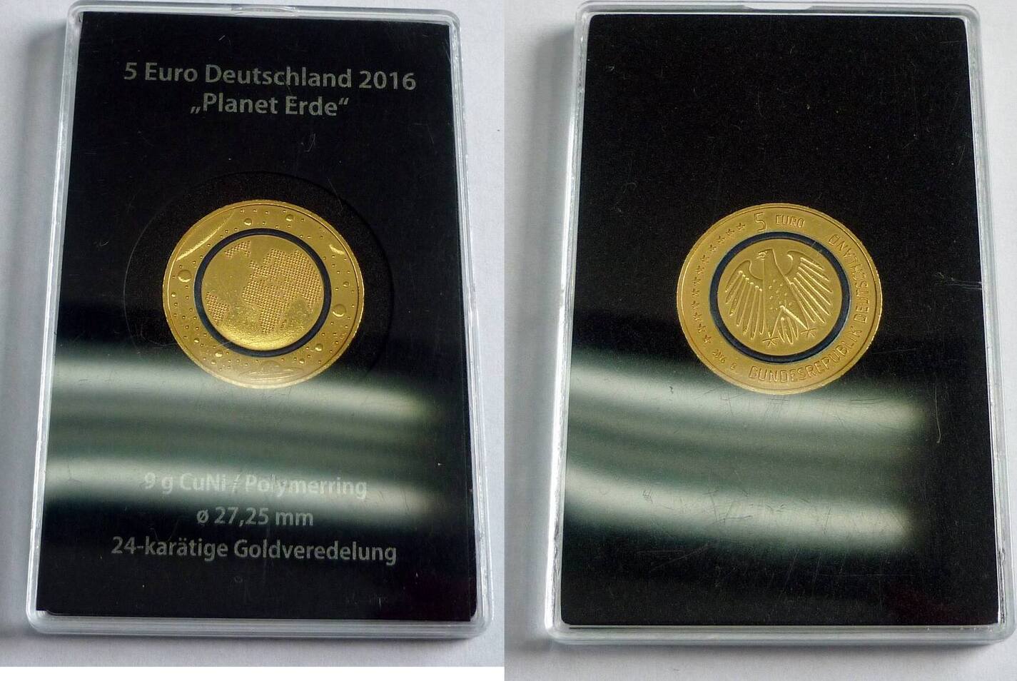 Deutschland, BRD, Germany 5 Euro 2016 (G) Planet Erde (vergoldet) VF-EF ...