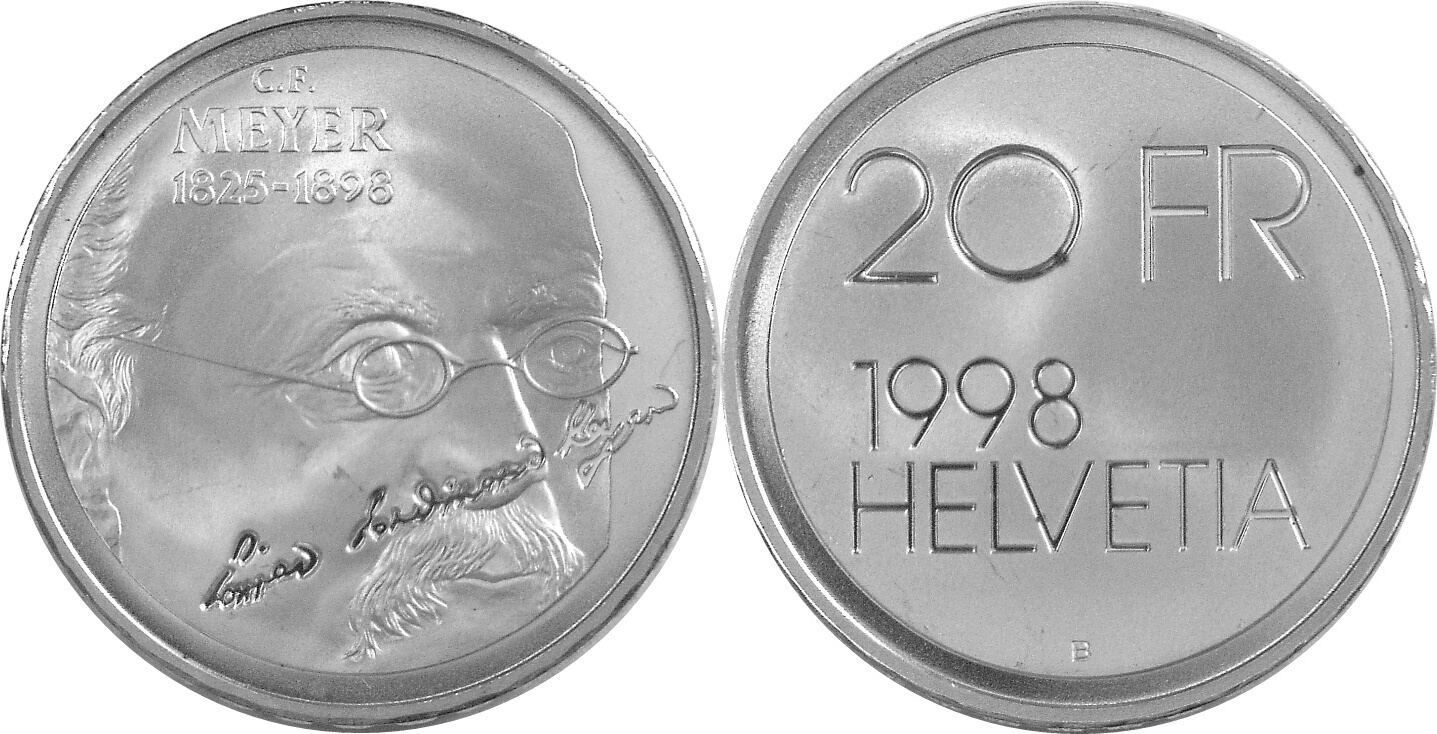 Schweiz 20 Franken 1998 100. Todestag von Conrad Ferdinand Meyer EF | MA-Shops