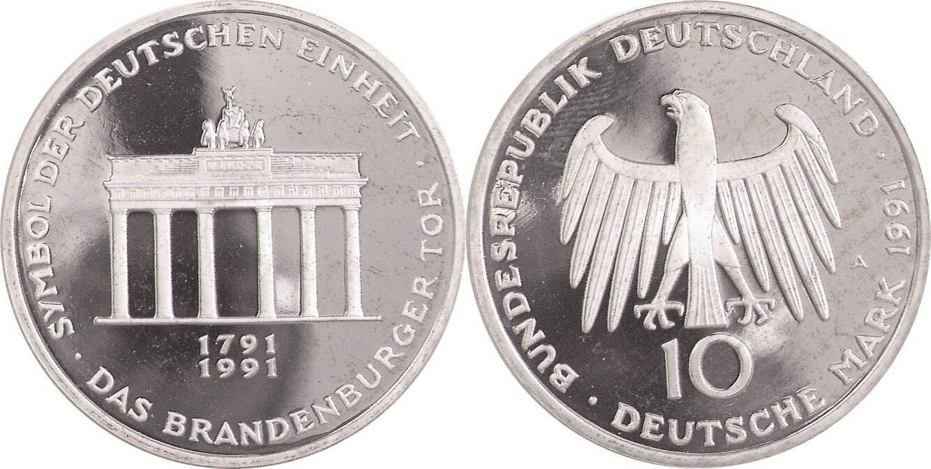 Deutschland, BRD, Germany 10 DM 1991 200 Jahre Brandenburger Tor zu ...