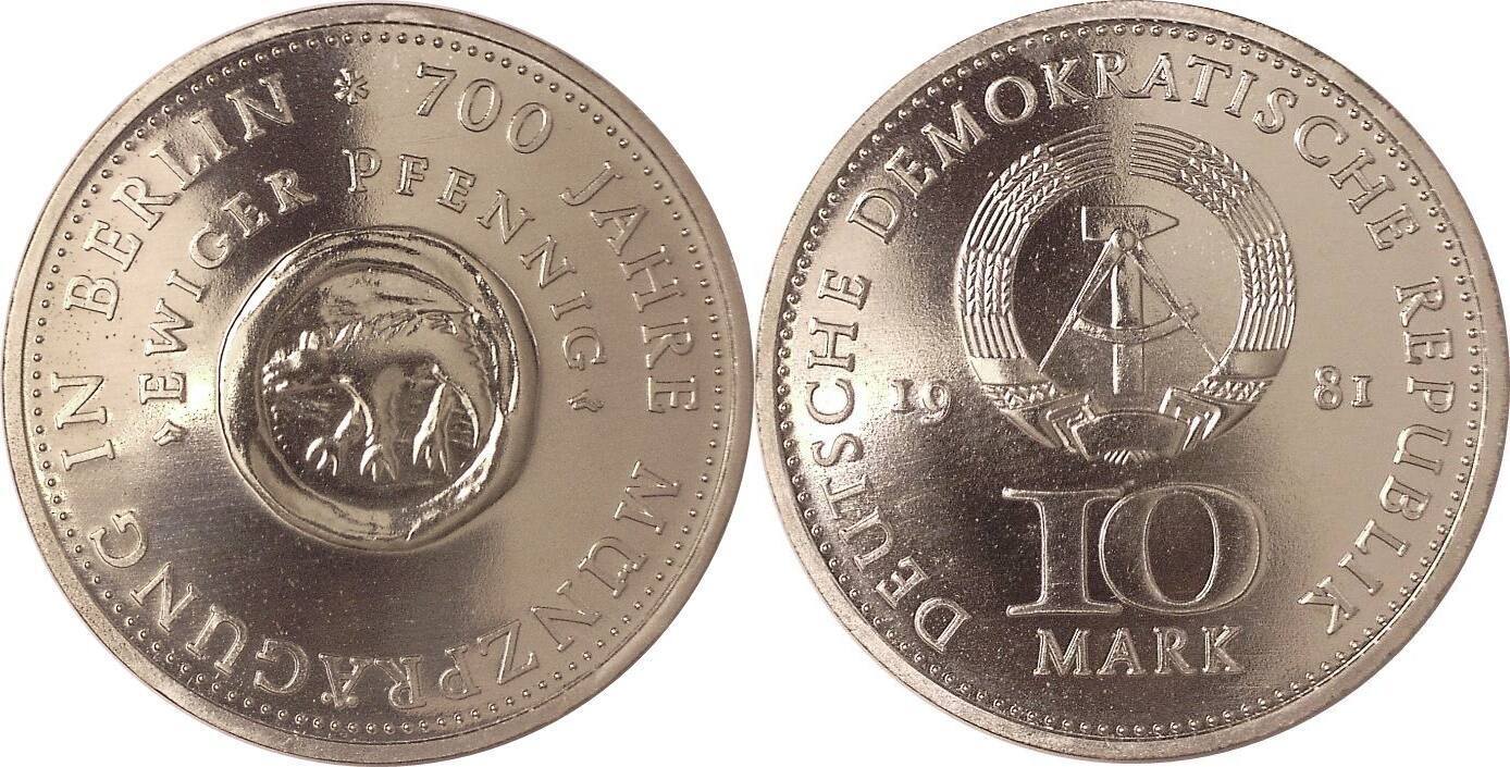 Deutsche Demokratische Republik, DDR 10 Mark 1981 700 Jahre Münzprägung ...