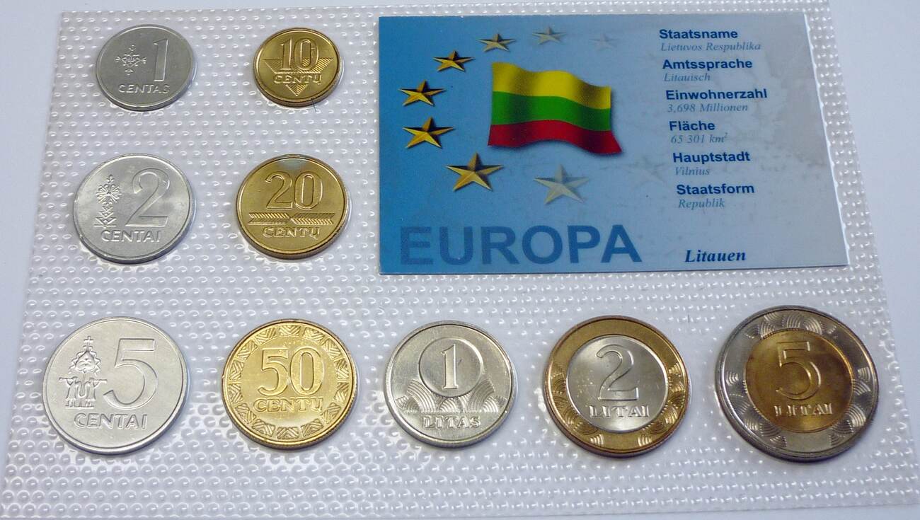 Litauen 1 Centas - 5 Litai div. Jahrgänge Kursmünzensatz/ Mixsatz ...