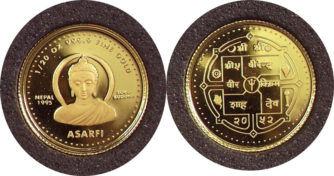 Nepal 1/20 oz Asarfi 2052/ 1995 Buddha Proof gekapselt | MA-Shops