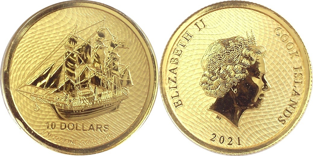 Cook-Inseln, Cook Islands 10 Dollar 2021 1/10 oz Bounty BU | MA-Shops