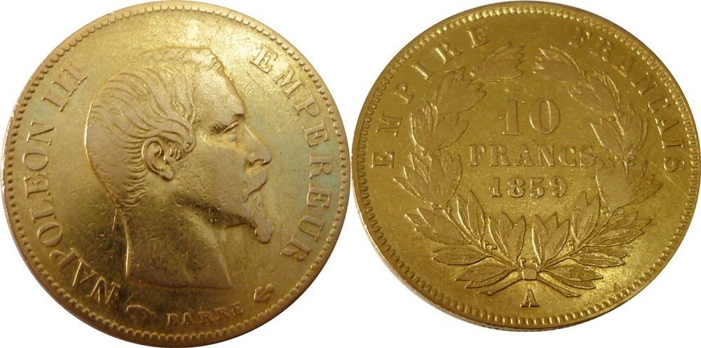 Frankreich, France 10 Francs 1859 (A) Napoleon III. VF | MA-Shops