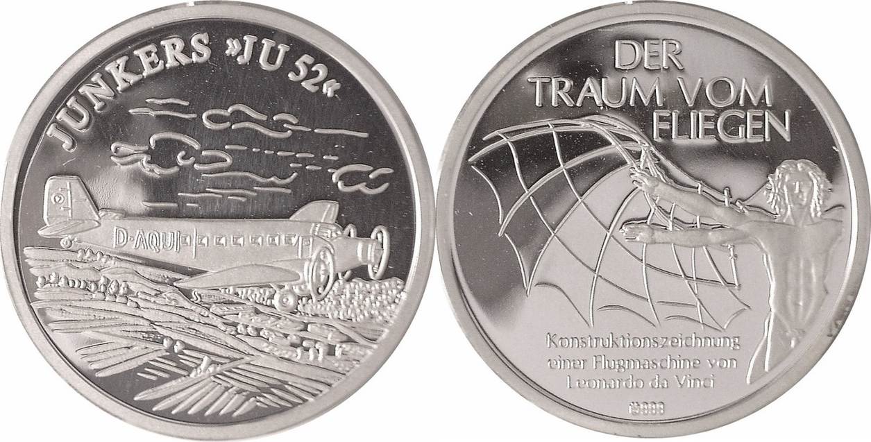 Medaille - Leonardo Da Vinci (Junkers "JU 52") pp offen, Kratzer | MA-Shops