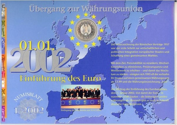 Deutschland/ BRD 10 Euro Numisblatt 1/2002-Europäische Währungsunion ...