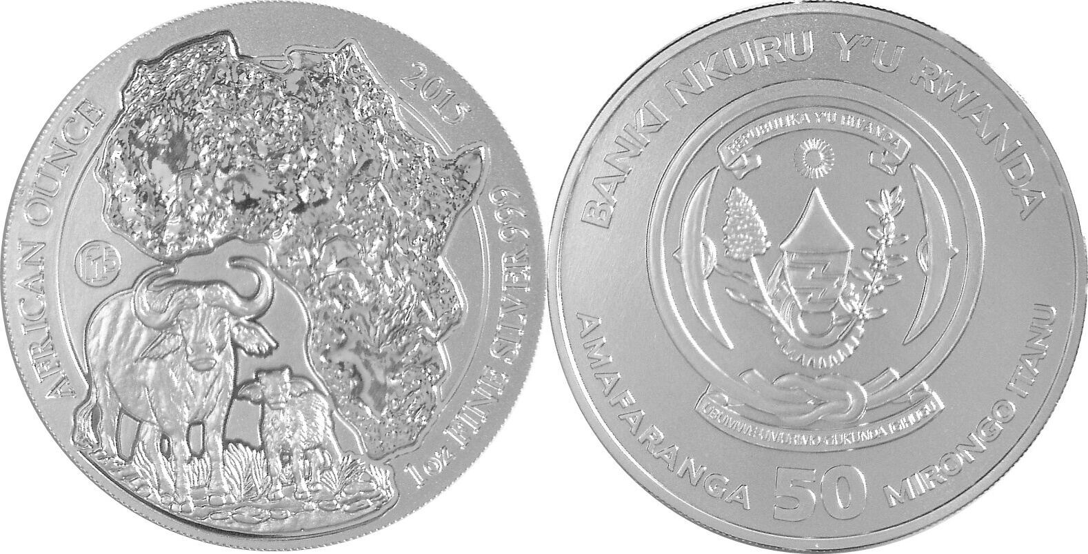 Ruanda 50 Amafaranga 2015 1 oz Kaffernbüffel - Privy Mark ST in ...