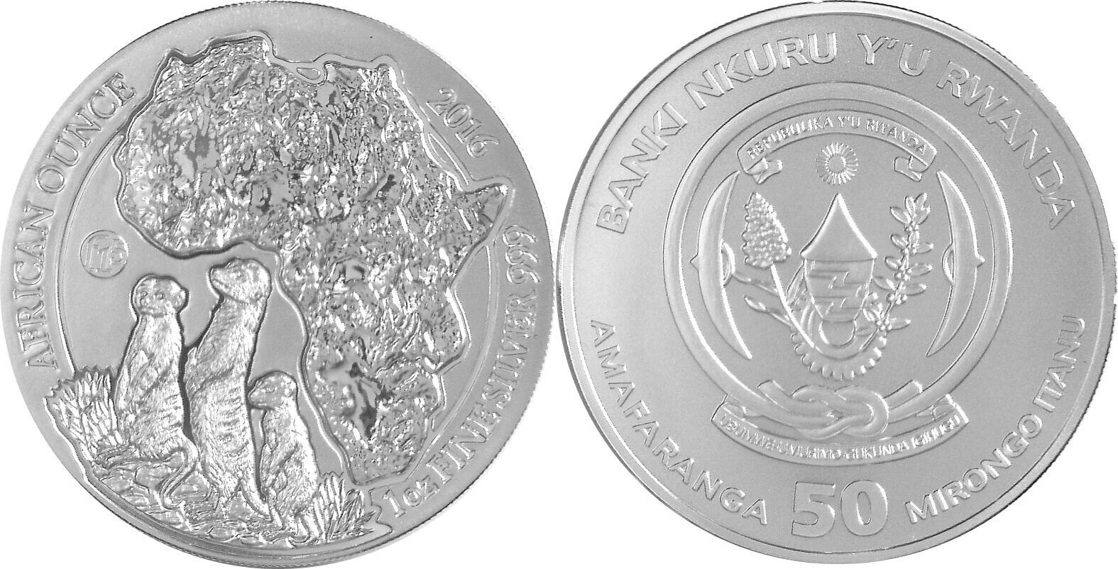 Ruanda 50 Amafaranga 2016 1 oz Kaffernbüffel - Privy Mark ST in ...