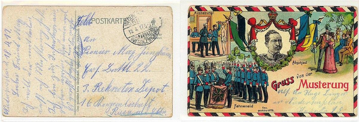 Deutschland, Kaiserreich - Sachsen 1917 Gruss von der Musterung 2-3 ...