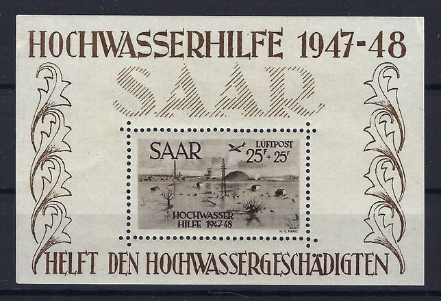 Deutschland ab 1945 Saar Hochwasserhilfe 1947-48, Block 2 ** in guter ...