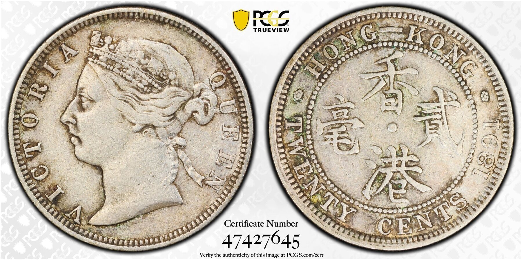 Hong Kong Victoria Silver 1891 20C XF45 | MA-Shops