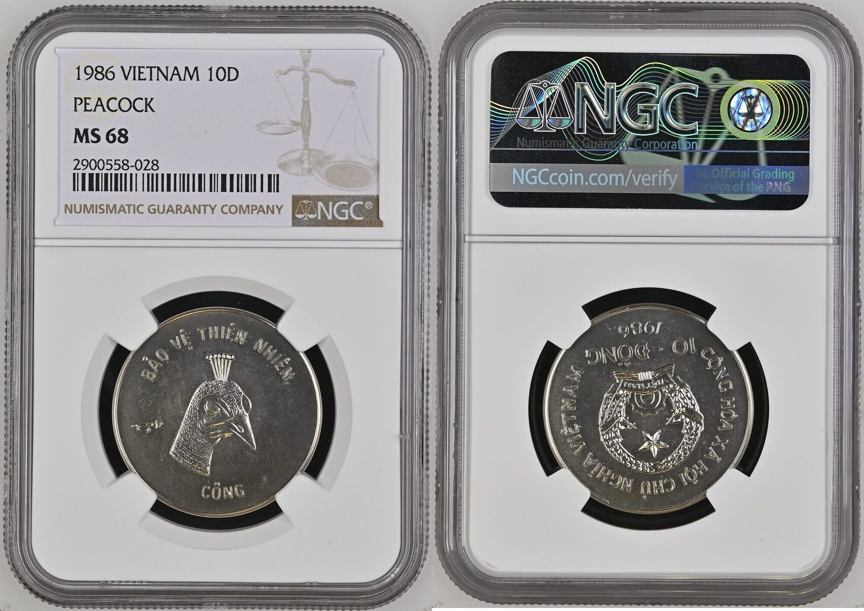 VIETNAM 10D 1986 Peacock NGC MS 68 | MA-Shops