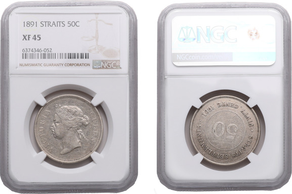 50C 1891 Straits Settlements Victoria NGC XF 45 | MA-Shops