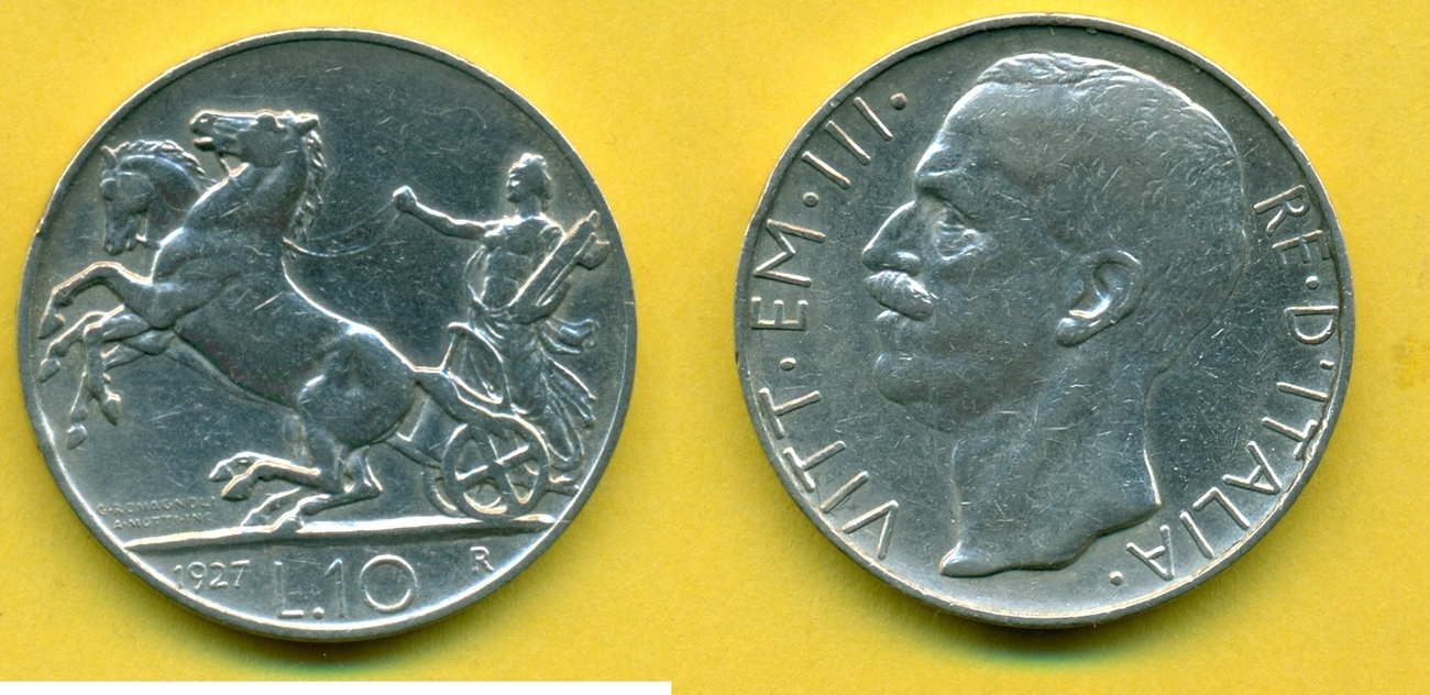 Italien 10 Lire 1927 R Vittorio Emanuele III. (1900 - 1946) VF+ | MA-Shops
