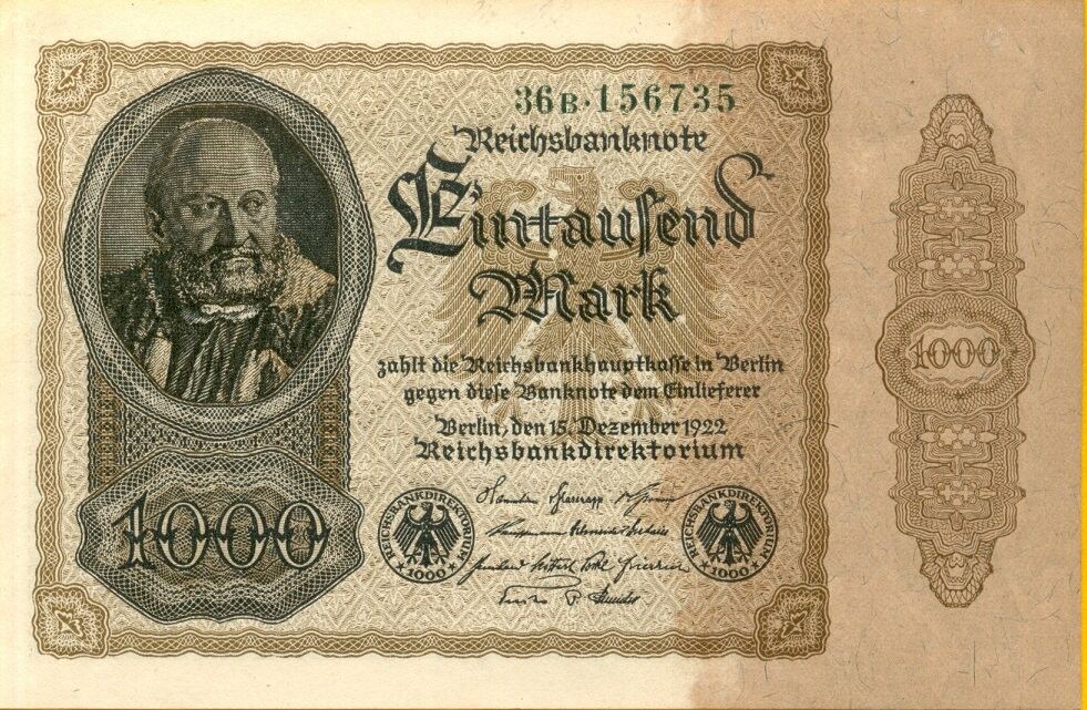 Deutsches Reich Eintausend / 1000 Mark 1922 I | MA-Shops