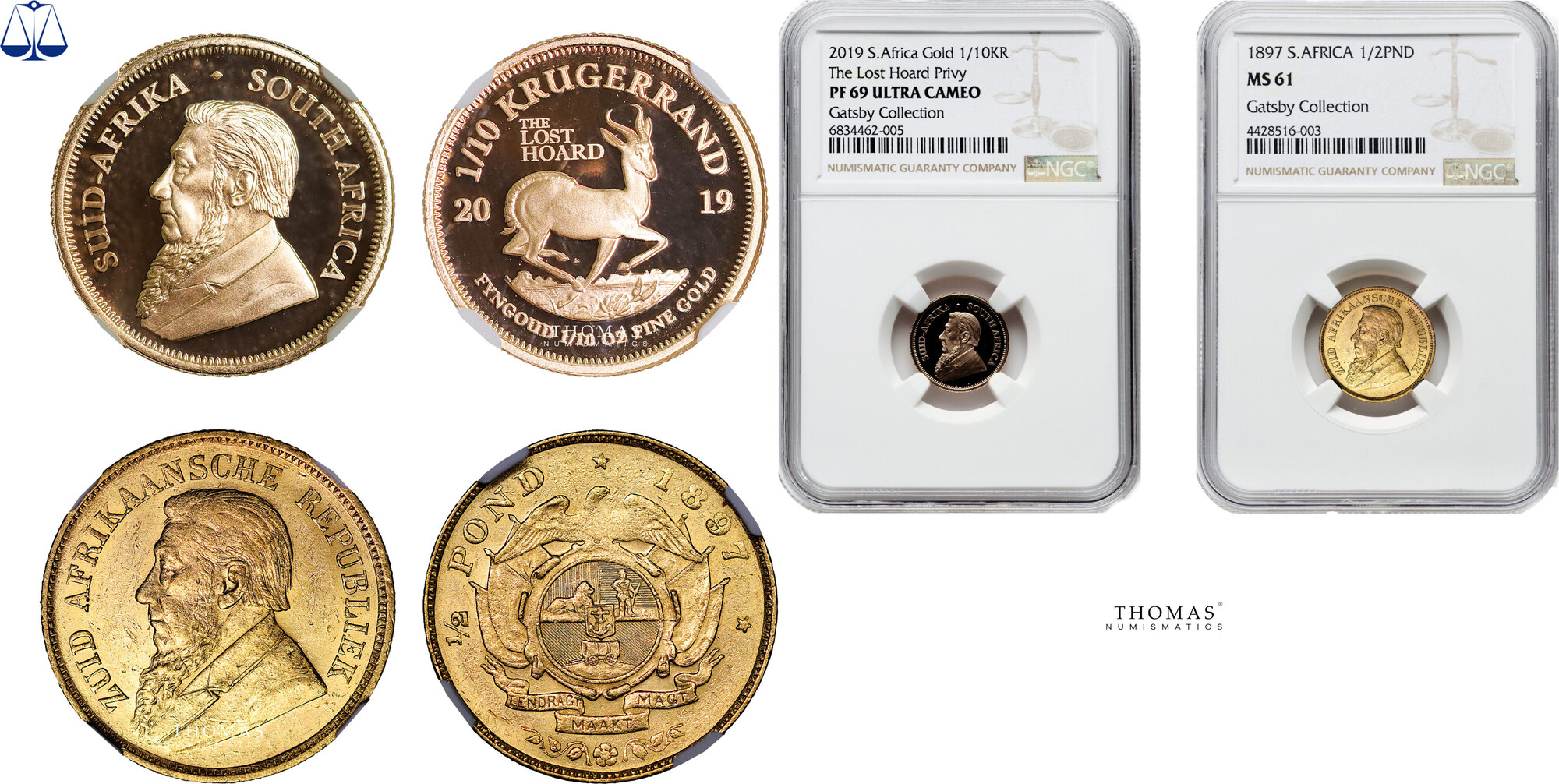 Afrique du sud Lot monnaies 1897, 2019 coins - South Africa- Set of 2 gold coins - Treasure ...