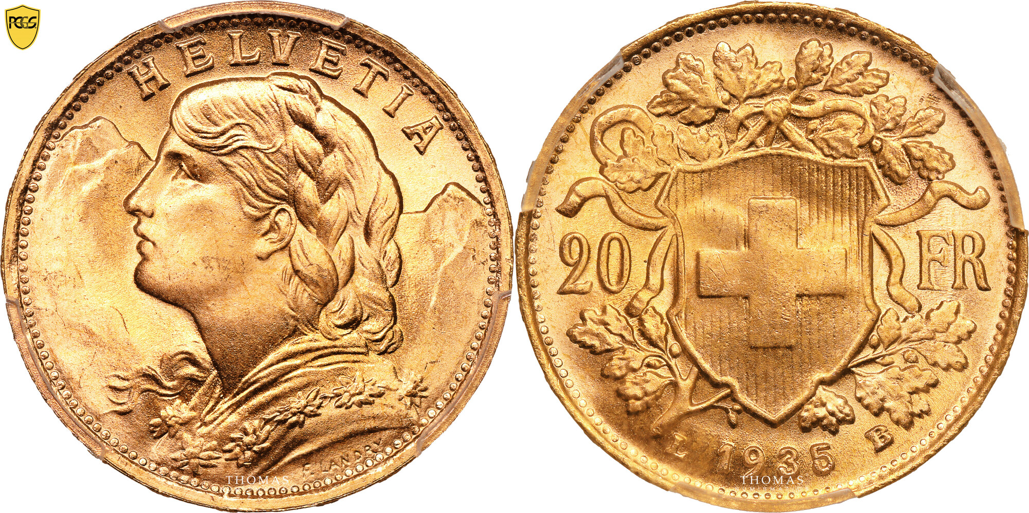 Suisse Coin Switzerland - Gold - 20 Francs or Vreneli - 1935 LB Bern ...