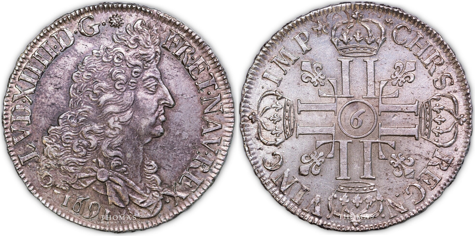 Écu aux 8L Coin - France Louis XIV Ecu aux 8L Silver - 9 Rennes 1691 ...