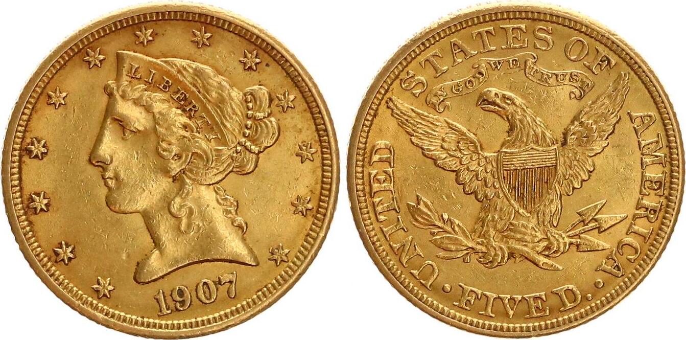 USA 5 Dollars 1907 - Philadelphia. Liberty Head. VF-EF | MA-Shops