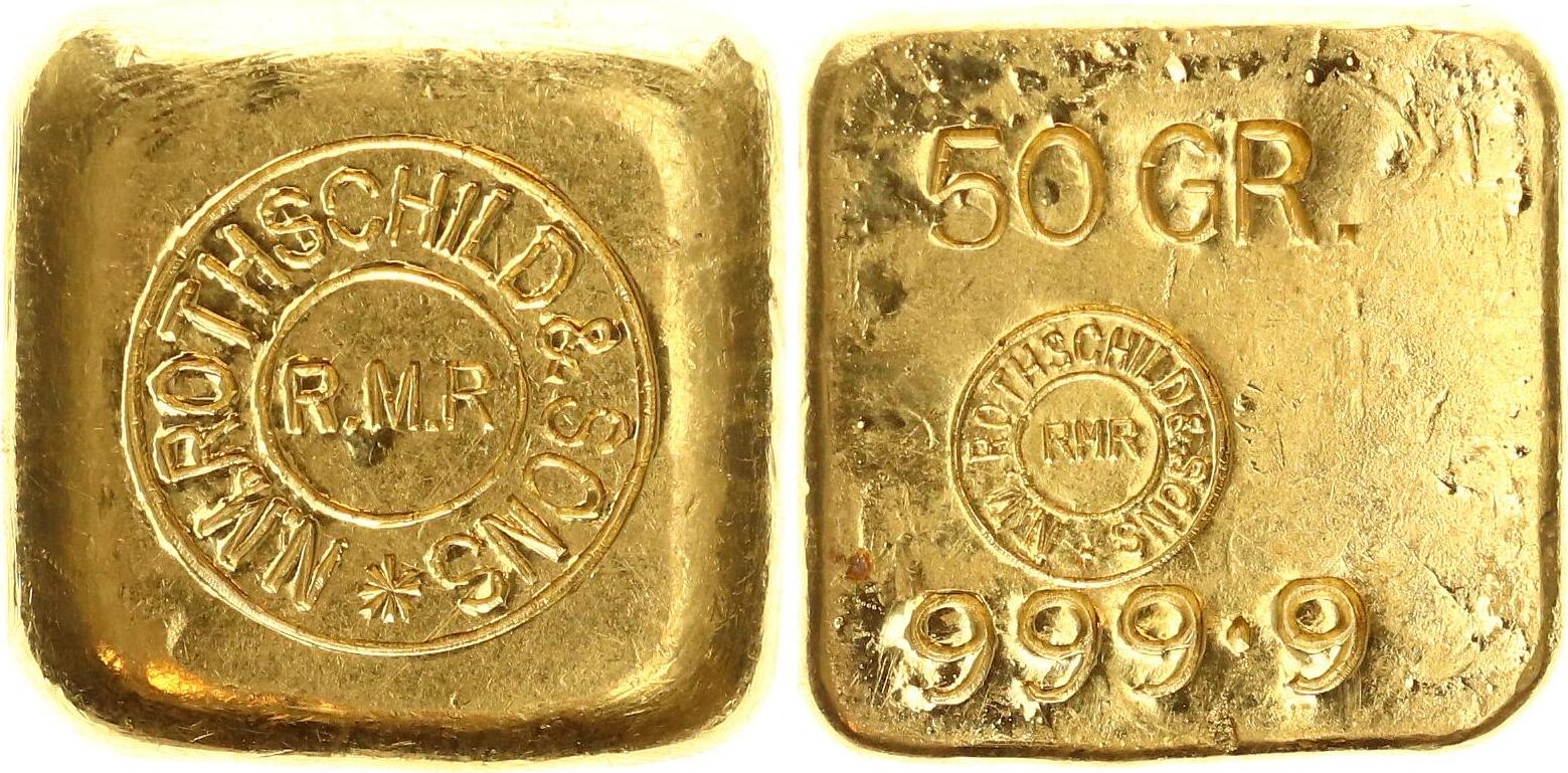 50 g Goldbarren o.J. - N.M. Rothschild & Sons, gegossener Goldbarren ...