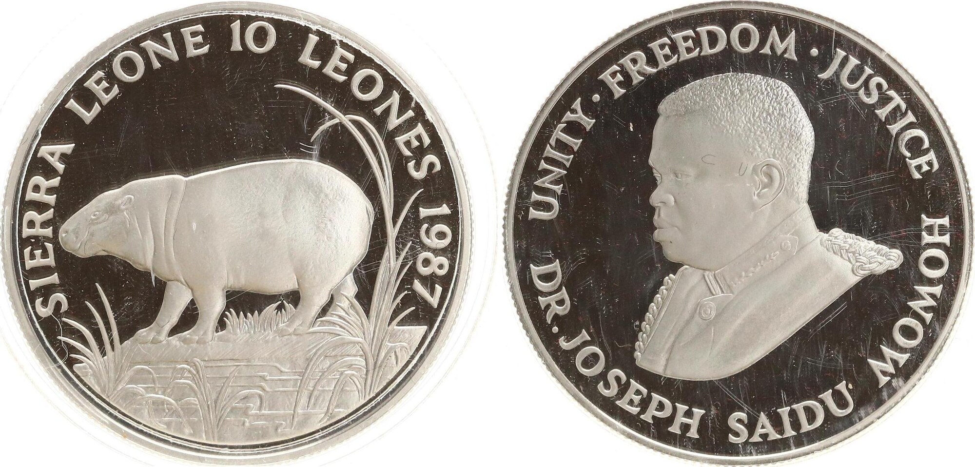 Sierra Leone 10 Leones 1987 - Dr Joseph Saido Momoh, WWF ...