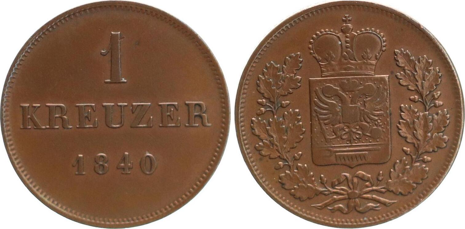 Schwarzburg-Rudolstadt 1 Kreuzer 1840 Friedrich Günther 1807-1867 VF ...