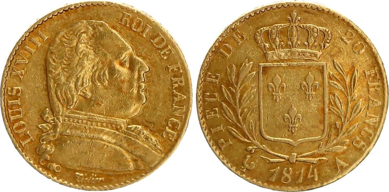 Frankreich 20 Francs 1814 A - Louis XVIII., 1814, 1815-1824. VF+ | MA-Shops