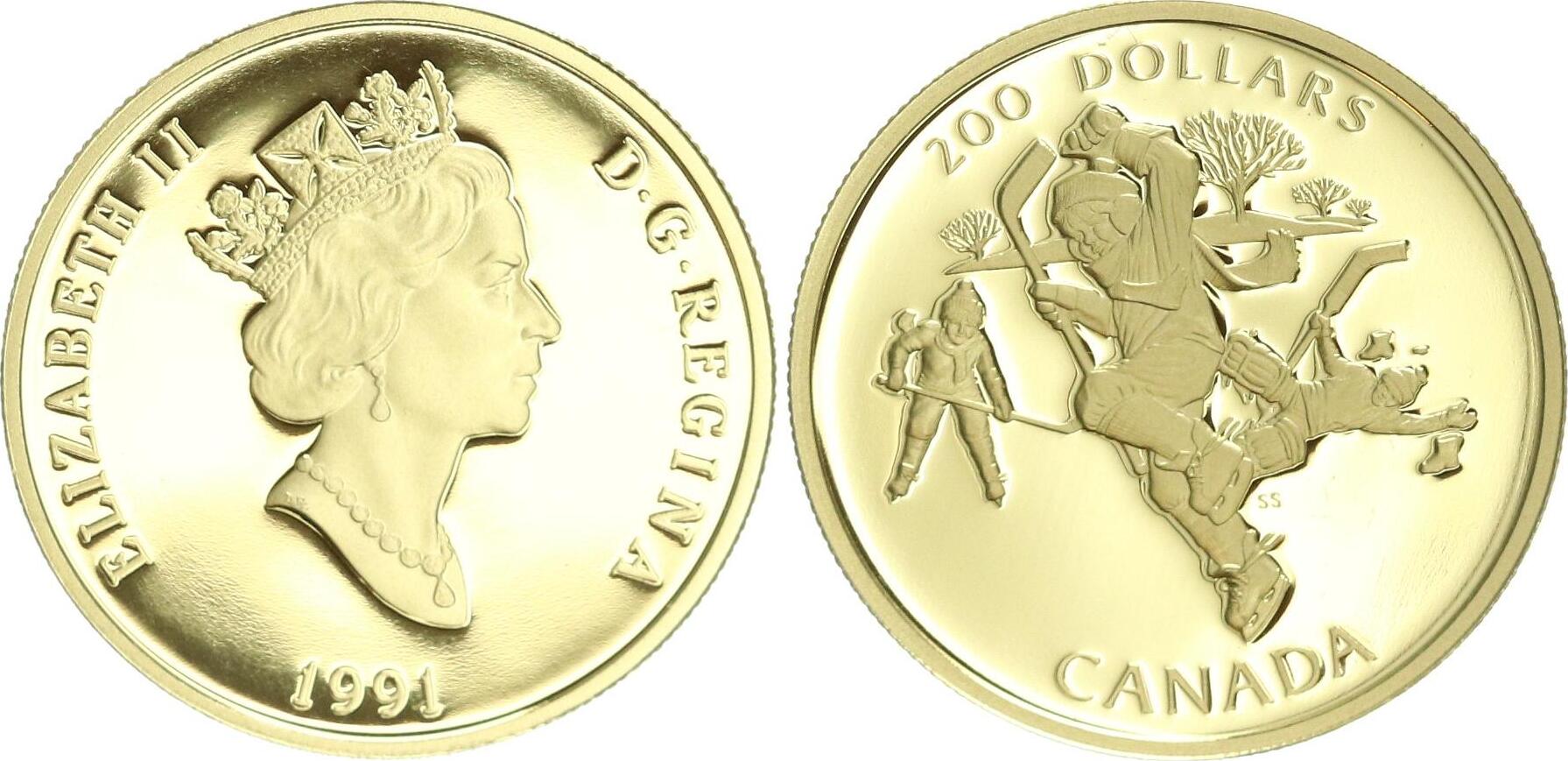 Kanada 200 Dollars 1991 Elizabeth II. - Hockey (National Passion) Proof ...
