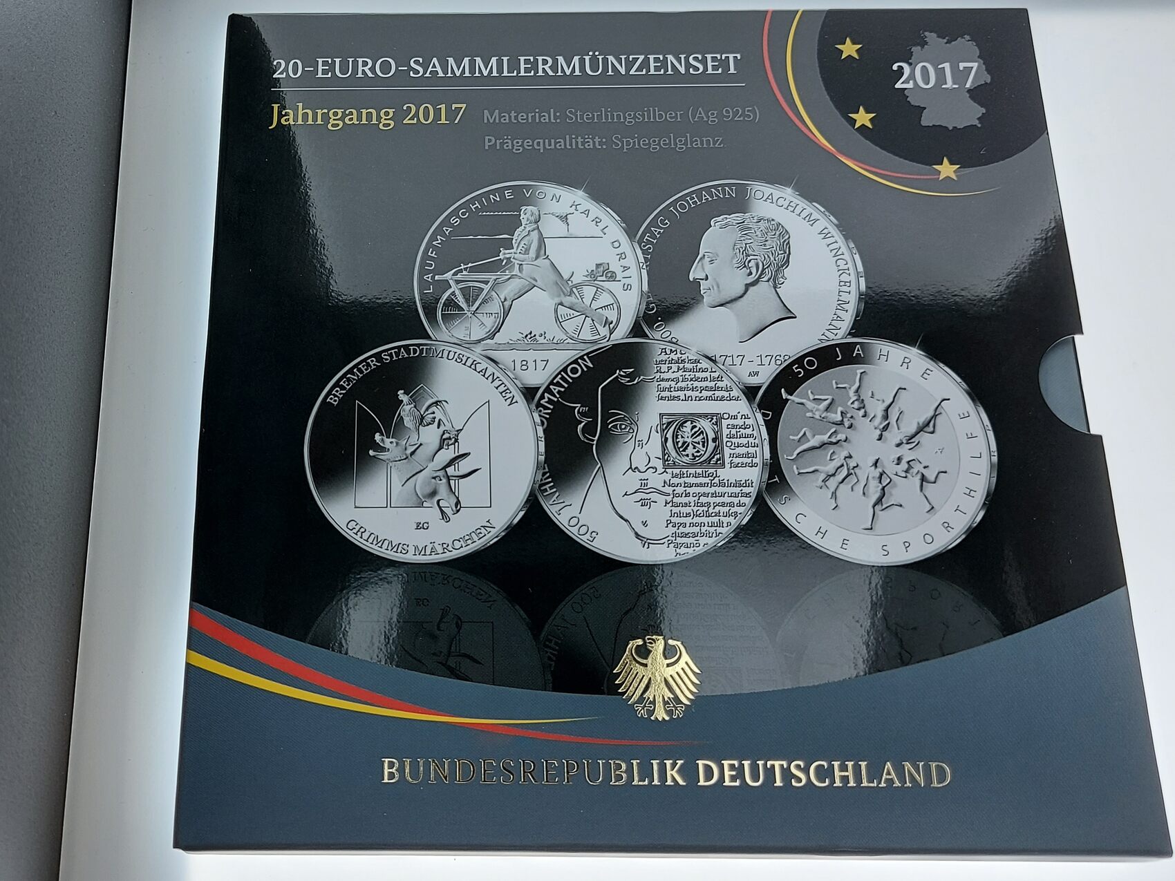 Deutschland 5x 20 Euro 2017 BRD Silber-Gedenkmünzen-Set im orig.-Folder ...