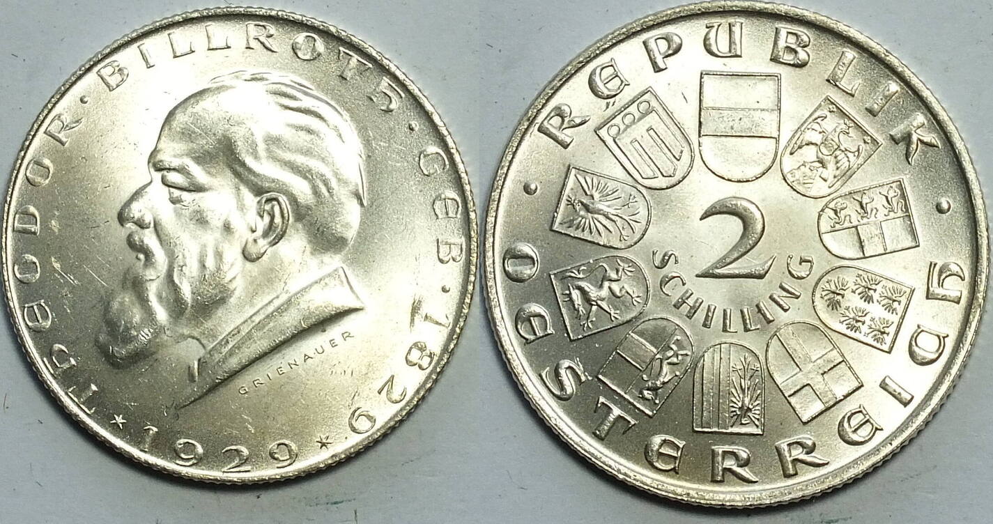 Österreich 2 Schilling 1929 Dr. Theodor Billroth UNC- | MA-Shops