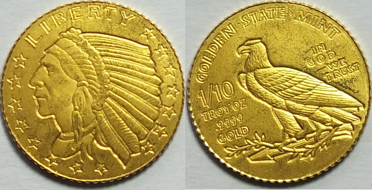 usa 1/10 Unze Gold 3,11 Gramm Feingold Indian Head CH UNC | MA-Shops