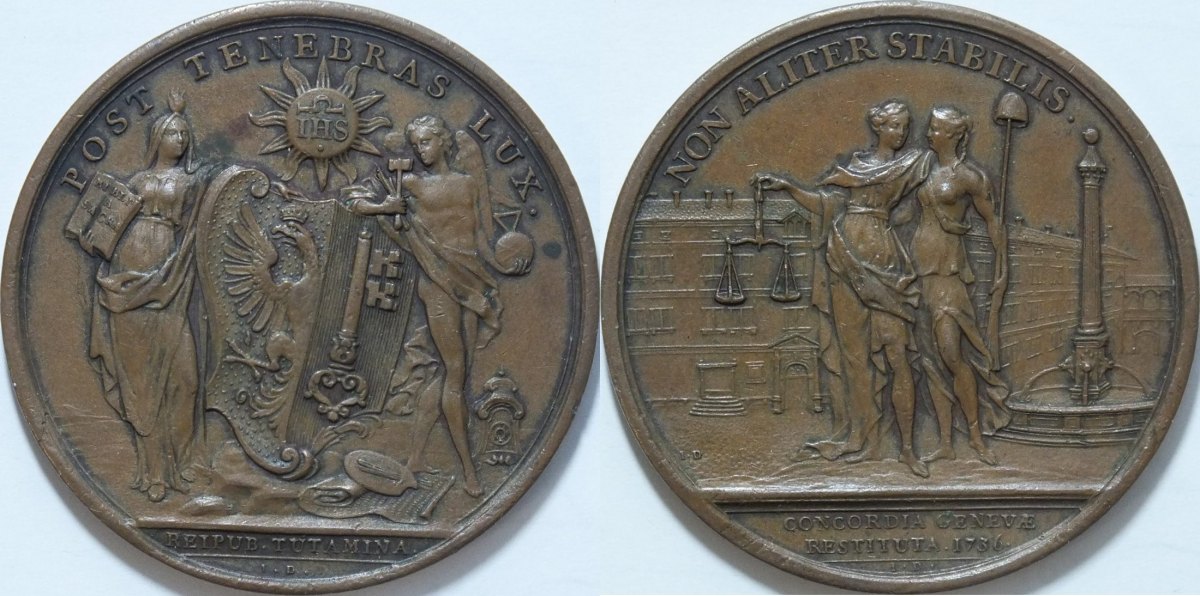 Genf Br. Med. 1736 v. Jean Dassie 61,5 g; 54 mm VF kl. Randfehler | MA ...