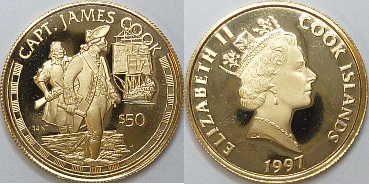 Cook Inseln 50 $ Gold 1997 Capt. James Cook .583 Gold 4,6 g Proof ...