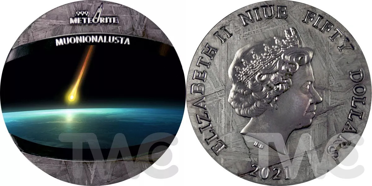 50 dollars Muonionalusta Meteorite 1 kilo UNC Pure Meteorite Coin 50 ...