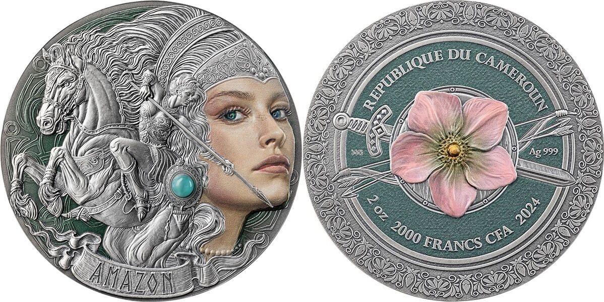 Cameroon 2024 Amazon Femina Bellator 2 oz Antique finish Silver Coin ...