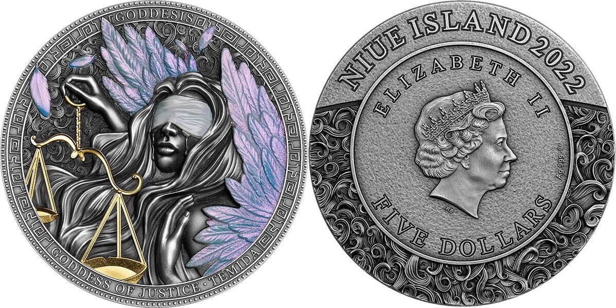 5 dollars Themis Goddesis 2 oz Antique finish Silver Coin 5$ Niue 2022 ...
