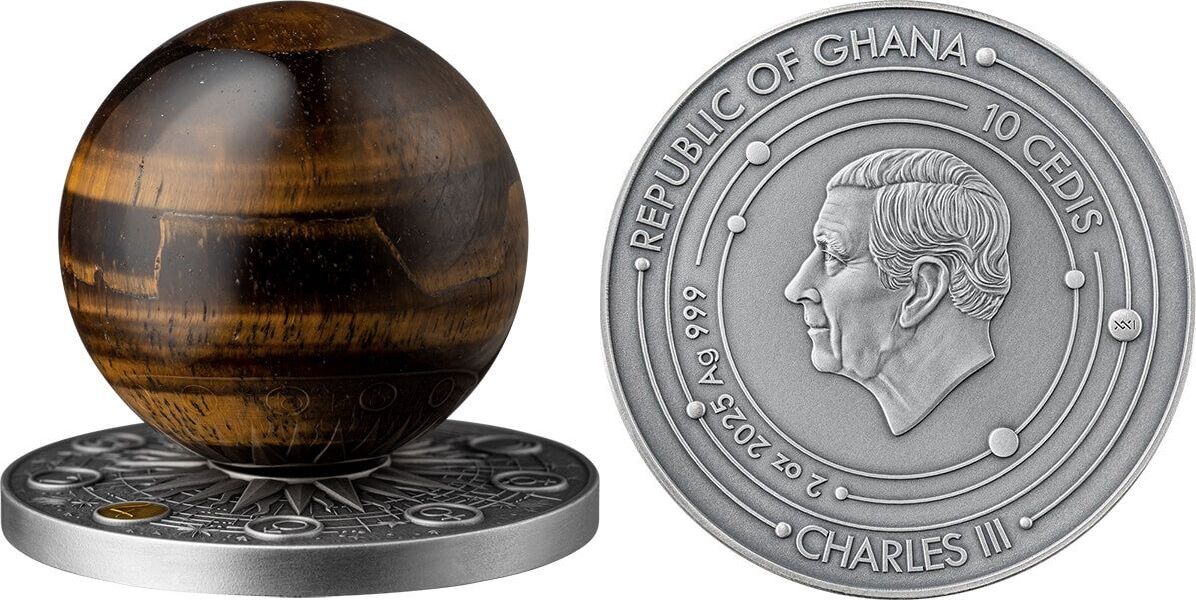 Jupiter Solar System 2 oz Antique finish Silver Coin 10 Cedis Republic ...