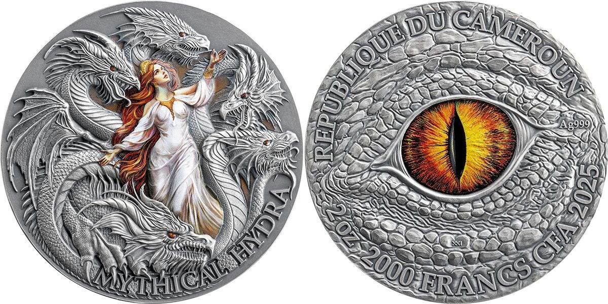 Mythical Hydra The Dragonology 2 oz Antique finish Silver Coin 2000 ...