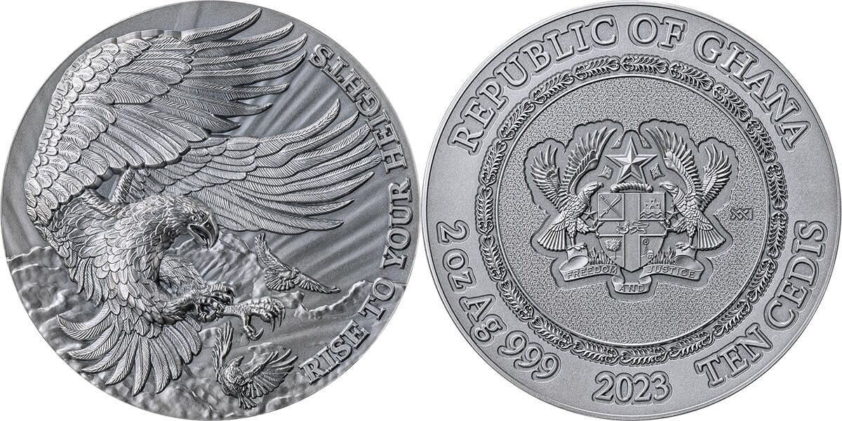 Ghana 10 cedis 2023 Eagle and Raven - Life Quotes 2 oz Silver Coin ...