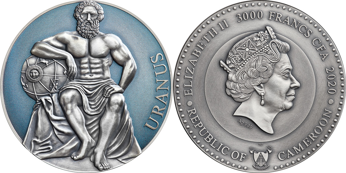 Cameroon 2020 Uranus Planets and Gods 3 oz Antique finish Silver Coin ...