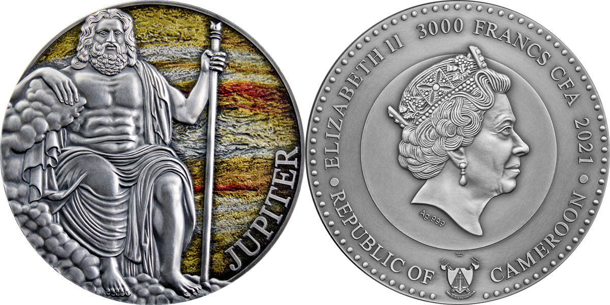 Cameroon 2021 Jupiter Planets and Gods 3 oz Antique finish Silver Coin ...